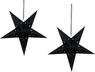 Beliani Weihnachtsdekoration Papierstern 2er Set Samt schwarz LED-Beleuchtung 45cm Motti