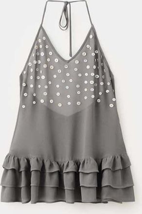 Mango Robe volant col en V gris chin&eacute; moyen - Femme - S - MANGO