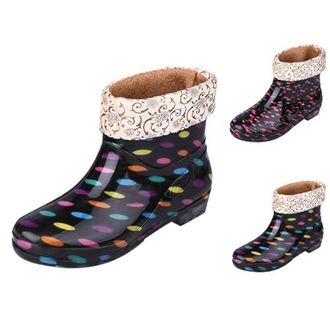 Generic Wellington Bottines courtes en caoutchouc imperm&eacute;ables &agrave; enfiler pour femme - Antid&eacute;rapantes - Chaudes et confortables - Chaussures de pluie avec doub