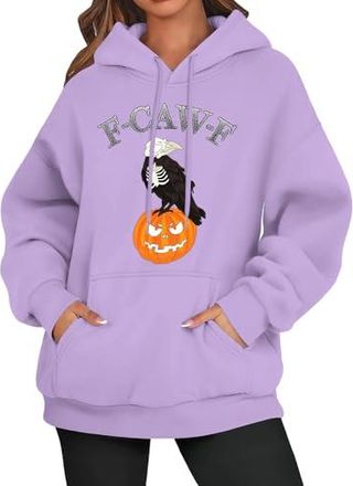 Generic Sweat &agrave; capuche dHalloween pour femme | Crow Pumpkin - Pull &agrave; capuche &agrave; manches longues pour lautomne et lhiver | pour les voyages, lavande, 3XL
