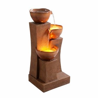 Teamson Home 72,5 cm 3-stufiger Kaskadierender Outdoor-Wasserbrunnen mit LED-Leuchten f&uuml;r Au&szlig;enbereiche, Braun