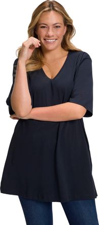 Ulla Popken Damen gro&szlig;e Gr&ouml;&szlig;en &Uuml;bergr&ouml;&szlig;en Plus Size T-Shirt, Basic, Relaxed Fit, V-Ausschnitt, Halbarm Marine 50+ 515283755-50+