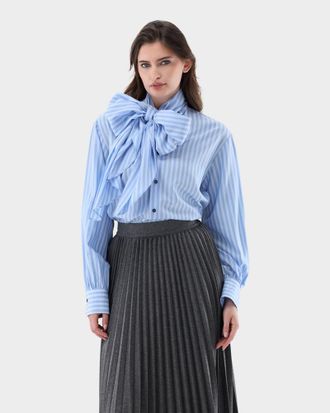 van Laack Gestreifte Stehkragenbluse mit Schleife