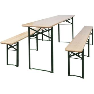 vidaXL Vidaxl - Table de brasserie pliable 220 cm avec 2 bancs - Bois de sapin chinois - Cadre m&eacute;tallique vert fonc&eacute; - Rangement facile
