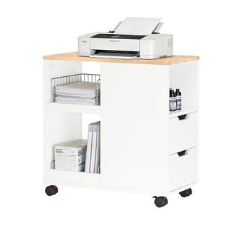 SoBuy Meuble Imprimante Mobile avec roulettes - Support dImprimante & Caisson Bureau avec Tiroirs et Rangement, Table dappoint Bureau L60xP30xH60 cm