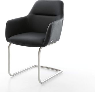 DELIFE Freischwinger Pejo-Flex Echt-Leder Schwarz Freischwinger rund Edelstahl Taschenfederkern, Esszimmerstühle