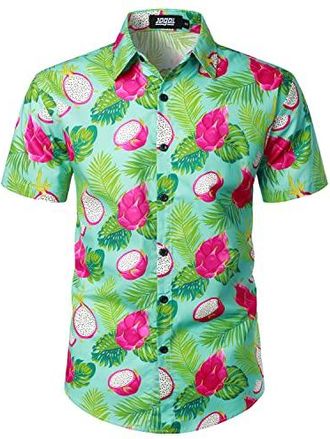 JOGAL Chemise hawaïenne à manches courtes pour homme - En coton - Pour lété, Vert/rouge, XL