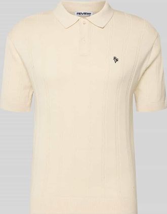 Review Slim Fit Strick-Poloshirt mit Label-Stitching
