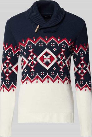 Mc Neal Slim Fit Strickpullover aus Baumwoll-Mix mit Troyer-Kragen