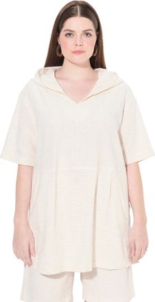 Ulla Popken Damen große Größen Übergrößen Plus Size Blusen-Tunika, Eggshape, Kapuze, Halbarm, Biobaumwolle perlweiß 50+ 837900650-50+