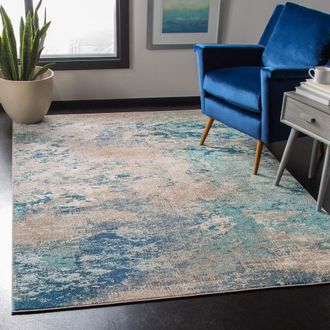 Safavieh Boho Teppich für Wohnzimmer, Esszimmer, Schlafzimmer - Madison Collection, Kurzer Flor, Blau und Grau, 122 X 183 cm