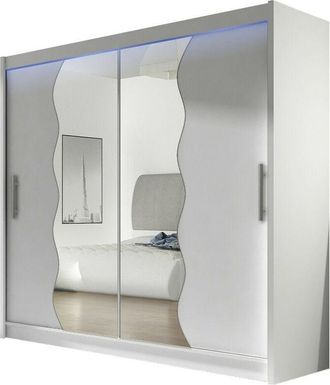 Mirjan24 Mobilier1 - Armoire Closico 125, Blanc, 215x180x57cm, Portes darmoire: Coulissantes, Nombre détagères: 0, led