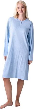Camille Nuisette pour Femme 100% Coton Bio &agrave; Manches Longues - Chemise de Nuit l&eacute;g&egrave;re en Coton avec Longueur Genou et Coupe d&eacute;contract&eacute;e, Bleu/Motif Pois, 50-