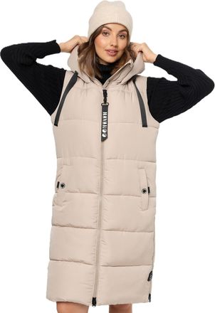 Navahoo Damen Steppweste Stehkragen gefüttert Ärmellose Outdoor Weste mit Kapuze [B942-Schnuff-Taupe-Gr.3XL]