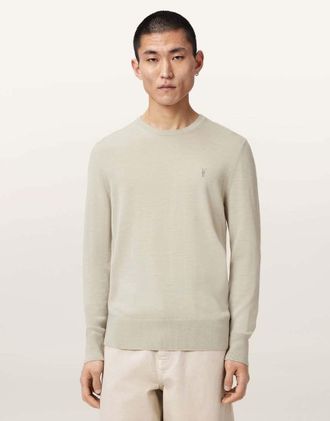 AllSaints Mode - Pull ras de cou en laine m&eacute;rinos - Vert poudr&eacute;
