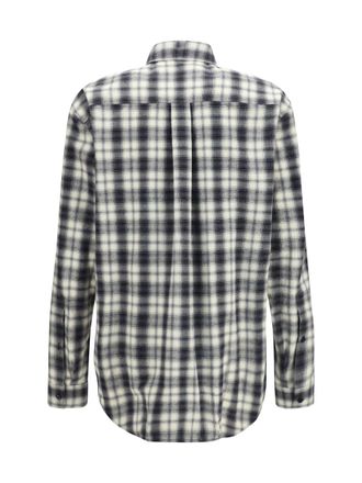 Balenciaga Mens Checked Cotton Flannel Shirt White-Black White/black