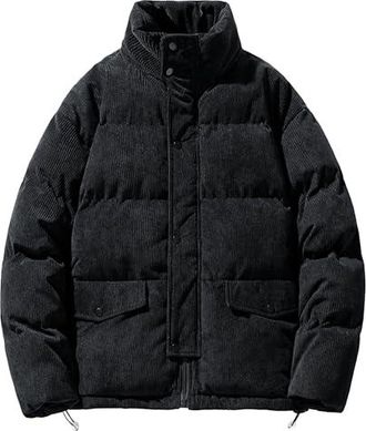 Generic Manteaux dhiver pour homme en velours c&ocirc;tel&eacute; &eacute;pais et chaud avec col montant et fermeture &eacute;clair, Noir, 3XL
