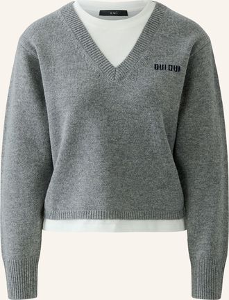 Oui Pullover Im Materialmix grau