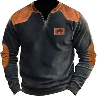 Generic Sweat-shirt pour homme sans capuche - Manches longues - Demi-fermeture &eacute;clair - Col rond - Coupe ample - Style r&eacute;tro - Tendance - D&eacute;contract&eacute; - Confor