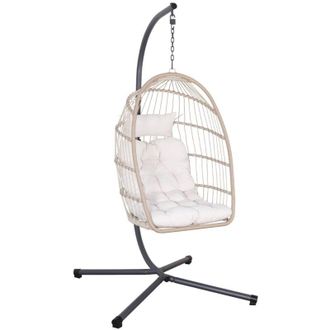 Sweeek Fauteuil oeuf suspendu beige TOSCANA acier. osier. polyester. 105 x 105 x 196 cm