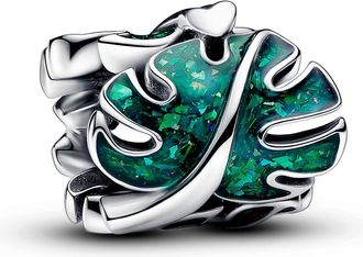 Pandora Moments Gr&uuml;ne Monstera Bl&auml;tter Charm aus Sterling Silber, Kompatibel Moments Armb&auml;ndern, 793332C01