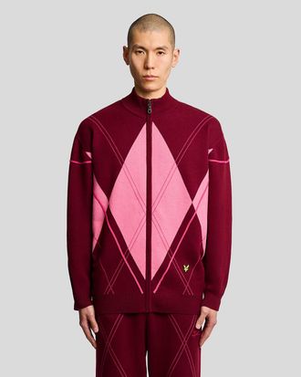 Lyle & Scott Argyle Strick-Trainingsjacke - Burgunderrot