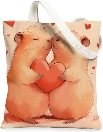 Generic Joli sac fourre-tout en toile Capybara pour faire du shopping 33 x 38,1 cm, sac &agrave; bandouli&egrave;re r&eacute;utilisable pour femme, peinture animale, d&eacute;coration ca