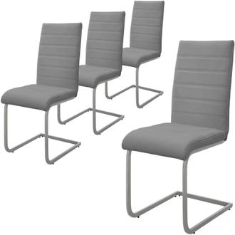 ML Design Esszimmerst&uuml;hle 4er Set, Grau, Schwingstuhl, Freischwinger Stuhl mit hoher R&uuml;ckenlehne, Ergonomische K&uuml;chenst&uuml;hle aus Kunstleder & Metall, Moderner