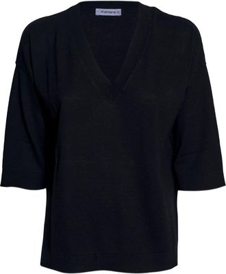 KANGRA Femme, Pulls, Noir, Taille: 38 FR Maille Tricot Col V