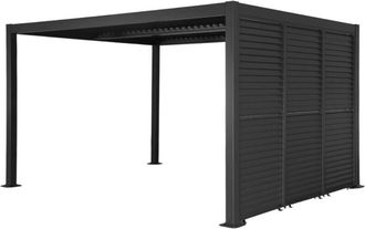 Sweeek Pergola bioclimatique aluminium et acier 4x3m + 3 persiennes 100cm &agrave; lames orientables anthracite Palace