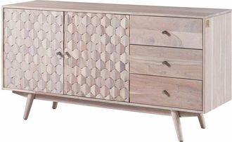 Massivmoebel24 Sideboard Akazie 145x42x75 weiß lackiert MOSAYK 206