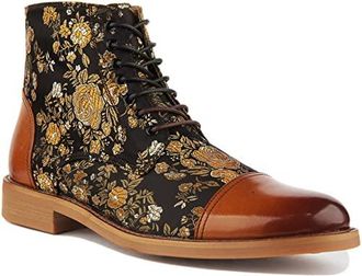 Justinreess England Adam Bottines &agrave; Lacets en Cuir pour Homme Motif Floral, Marron 2/3 (EU 43)