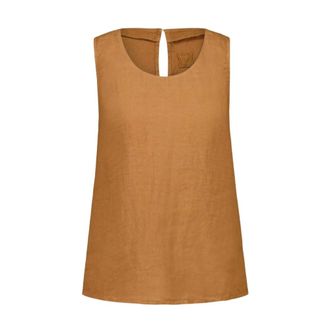 120% Lino Elegantes &auml;rmelloses Leinentop - - Tops - Damen - Braun - XL