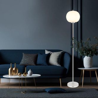 Globo Lighting Lampadaire Abat-jour en verre opalin Lampe sur pied argentée Lampe de salon sur pied, métal nickel, douille E27, DxH 30x160 cm