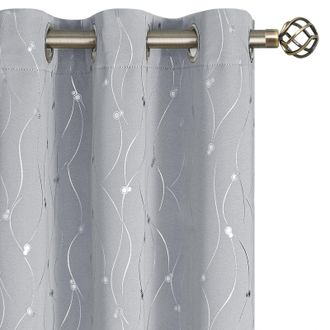 BGment Verdunklungsvorhänge mit silberfarbener Wellen-Linie und Punktemuster, Foliendruck, Ösenvorhänge für Schlafzimmer, Wohnzimmer, Set mit 2 Paneelen (107