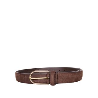 Dell'Oglio Nubukg&uuml;rtel mit Krokodilmuster - - Accessories - Herren - Braun - 110 CM