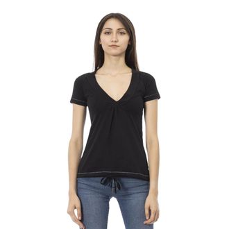 Trussardi Femme, Tops, Noir, Taille: 42 FR T-shirt Noir en Coton à Manches Courtes Col Rond