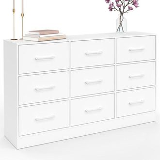 IDMarket Commode 9 tiroirs en tissu UPPAH 113 cm meuble de rangement bois blanc