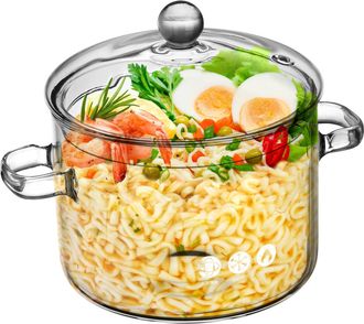 Garneck Hochwertiger Transparenter Glastopf Mit Deckel Und Doppelgriff Hitzebeständig Für Babynahrung Suppe Gemüse Und Instantnudeln Für Sicheres Kochen Zu Ha