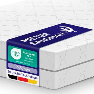 Mister Sandman Matratze 180 x 200 cm - 7-Zonen-Taschenfederkernmatratze mit H&auml;rtegrad 2 und 3 (H2 & H3) - Orthop&auml;dische Federkernmatratze - Waschbarer Bezug - H&ouml;he 2