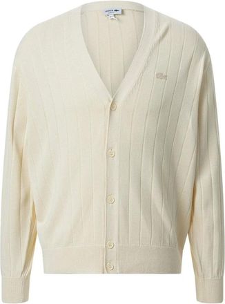 Lacoste Homme, Pulls, Blanc, Taille: 2XL Cardigan en coton point de mousse &agrave; col en V