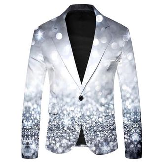 Generic Veste pour homme - Aspect &agrave; paillettes imprim&eacute; - Effet scintillant - Veste de costume pour carnaval, f&ecirc;te - Coupe ajust&eacute;e - Blazer pour spectacle - Co