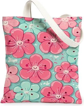 Generic Sacs fourre-tout en toile florale, motif floral color&eacute;, sacs d&eacute;picerie, sacs d&eacute;picerie r&eacute;utilisables, l&eacute;gers et lavables, p&ecirc;che, 13x15 Inch