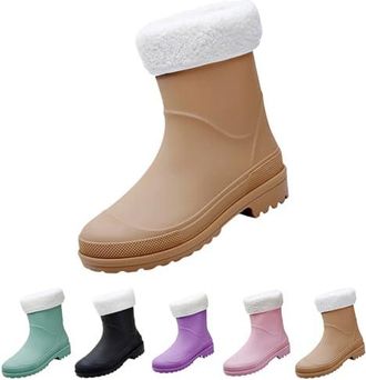 Generic Wellington Bottes de pluie mi-mollet confortables avec doublure en peluche pour femme Antid&eacute;rapantes et imperm&eacute;ables Chaussures de travail pour la p&ecirc;c