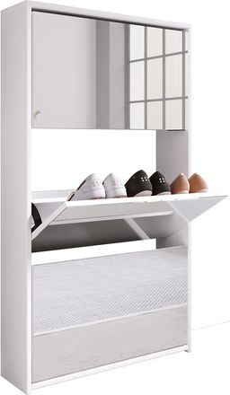 VCM Holz Schuhschrank | Maße: H. 112 x B. 63 x T. 17 cm | 3 Klappen mit Spiegel - Stido XL