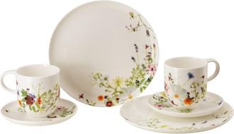 Rosenthal Brillance Grand Air, Set 6-tlg., Bone China, Mehrfarbig, Becher mit Henkel &Oslash; 7,4 cm, 0,34 l, Untertasse &Oslash; 14,5 cm und Speiseteller &Oslash; 27,2, Sp&uuml;lmaschin