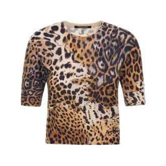 Roberto Cavalli Kurzarm-Strickoberteil mit Malachit-Print - - Knitwear - Damen - Braun - M