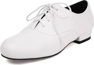 Generic Chaussures Oxford Rétro pour Femme Bout Rond Fermé en Similicuir Talons Blocs Bas À Lacets Chaussures De Soirée Bal Bureau Travail,Blanc,42.5 EU