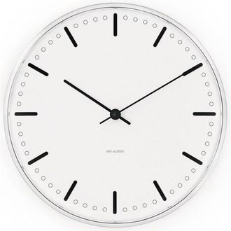 Arne Jacobsen Wanduhr &Oslash;21 cm City Hall d&auml;nisches Design aus Aluminium, Weiss, Wei&szlig;