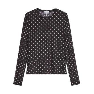 Ganni Bedrucktes Sheer Langarm-Top - - Tops - Damen - Schwarzk - S